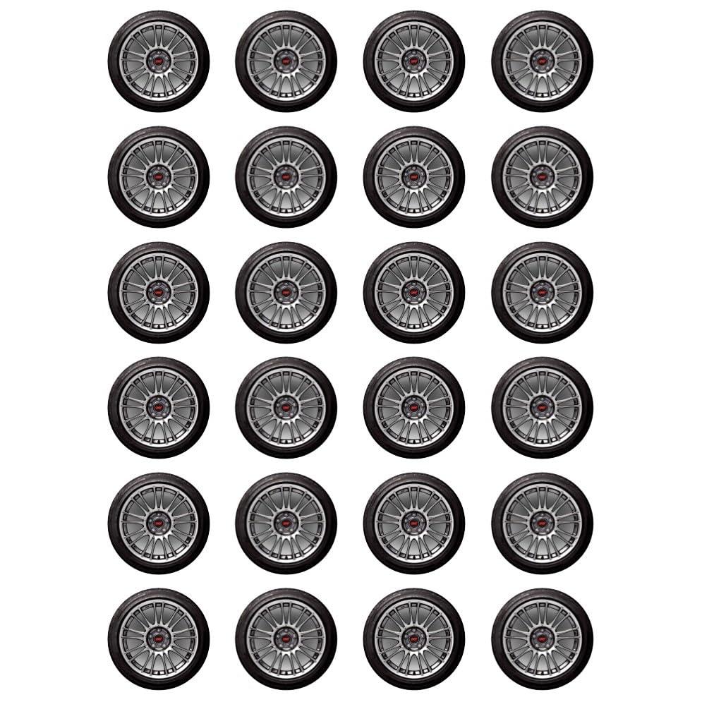 24 x Car Tyre Wheel Rim Edible Wafer or Icing Cupcake Toppers Fun Xmas ...