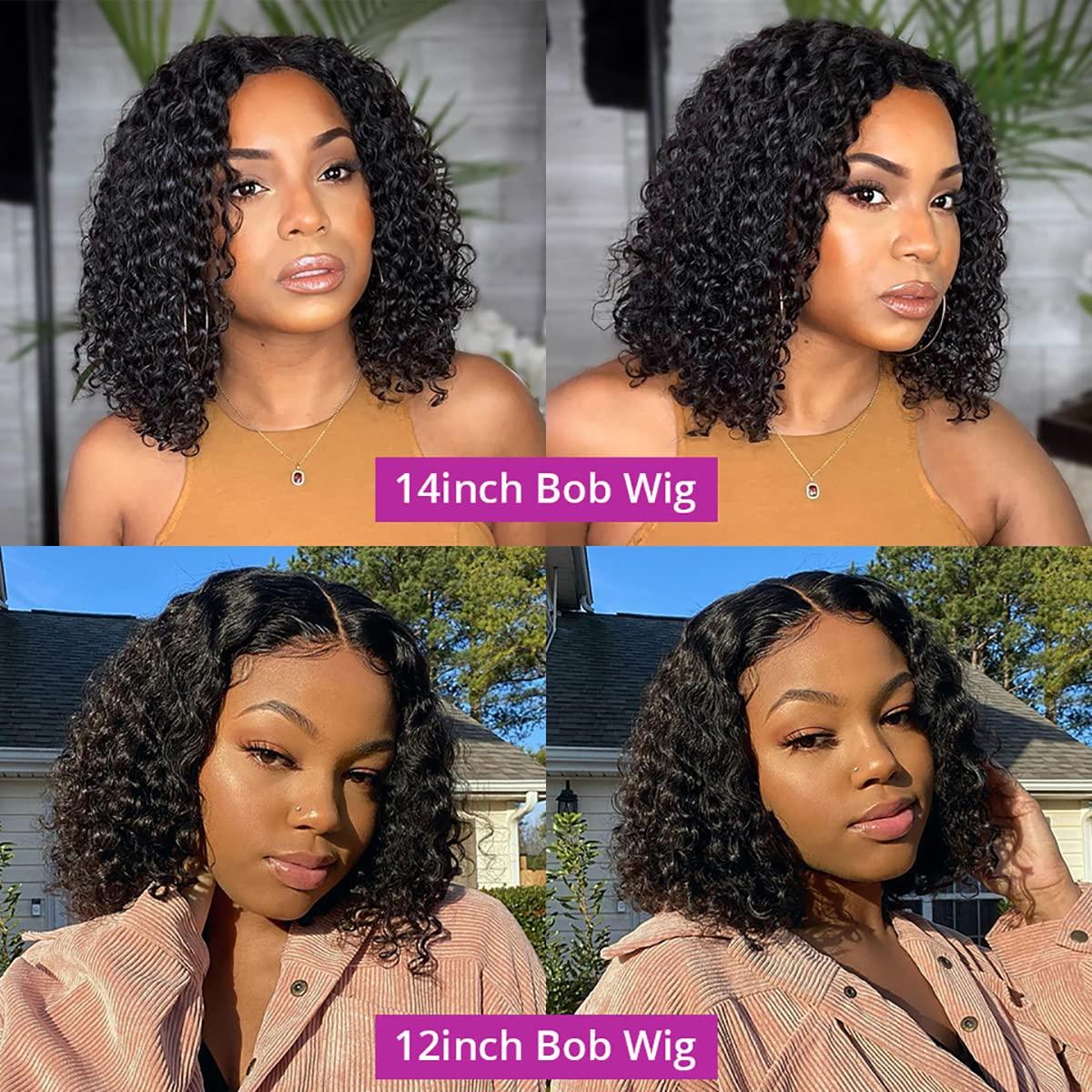 12 Inch Curly Bob Wig | Human Hair Lace Front Wig for Black Women | 180 ...