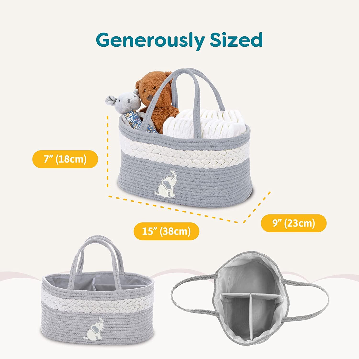 Cradle Star Diaper Caddy Organizer - 100% Cotton Rope Baby Basket with ...