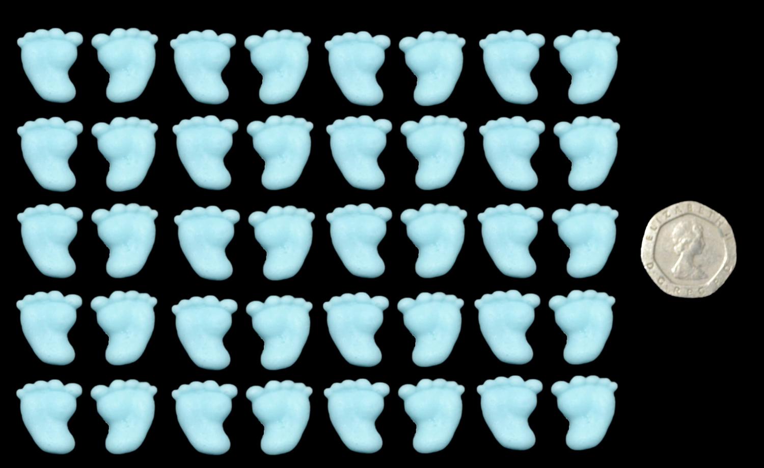 40 x edible 3D 15mm baby blue baby feet 20 colours toppers decorations ...
