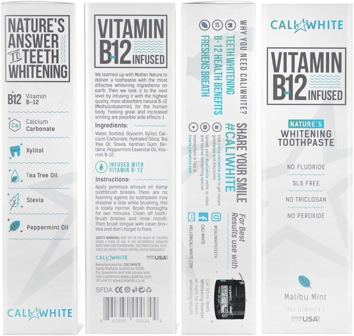 Cali White Fluoride-Free Whitening Toothpaste with Vitamin B12 - Vegan ...