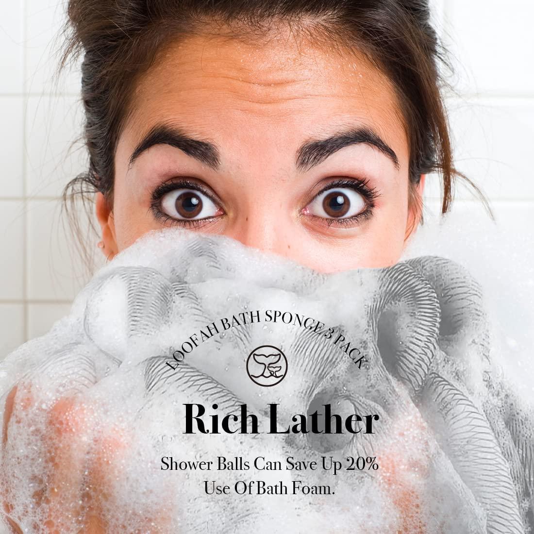 Loofah Sponge Bath Set for Men & Women - 4 Pack Dark Gray | Exfoliating ...