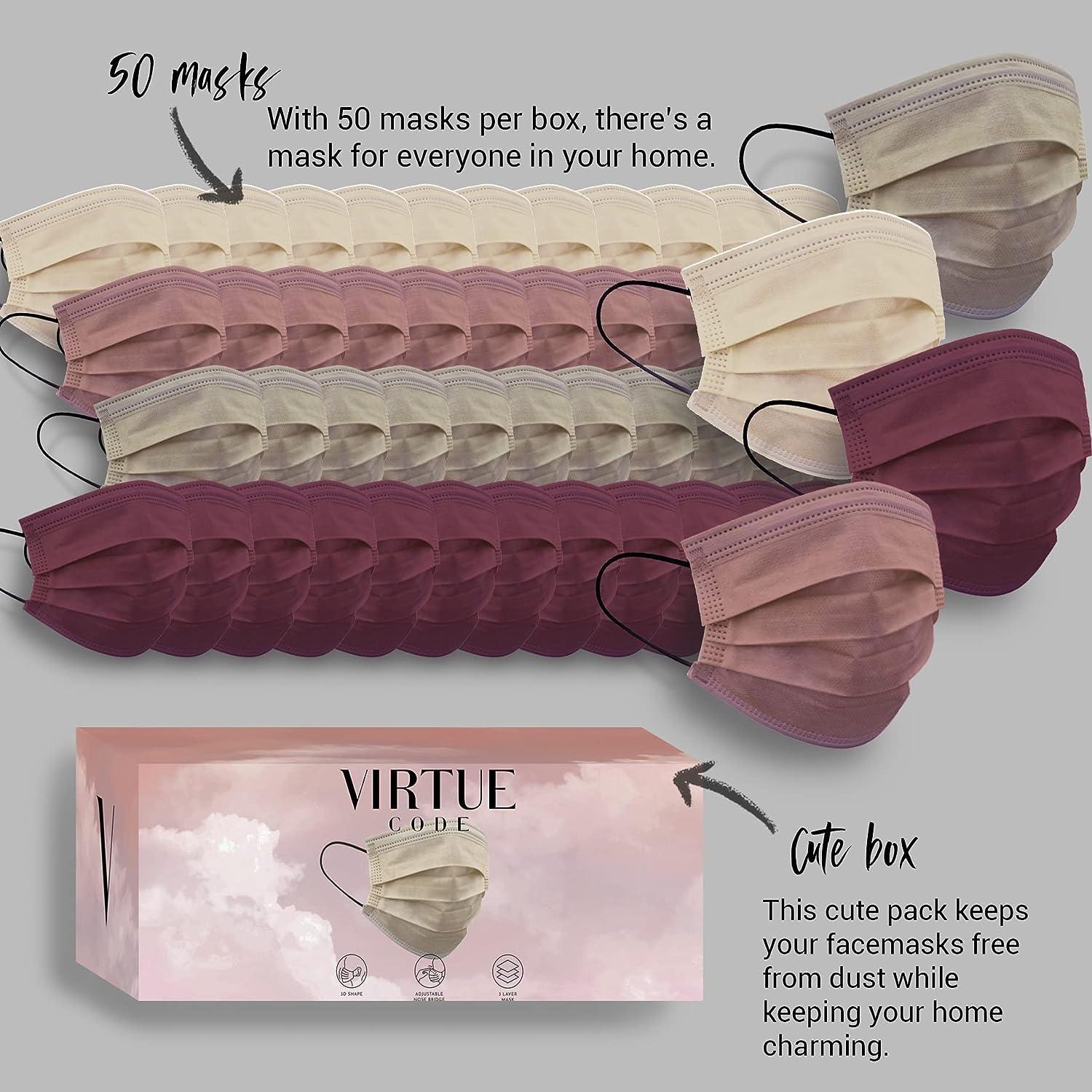 Virtue Code Earth Tones Disposable Face Mask Pack - 50 Cute Masks for ...