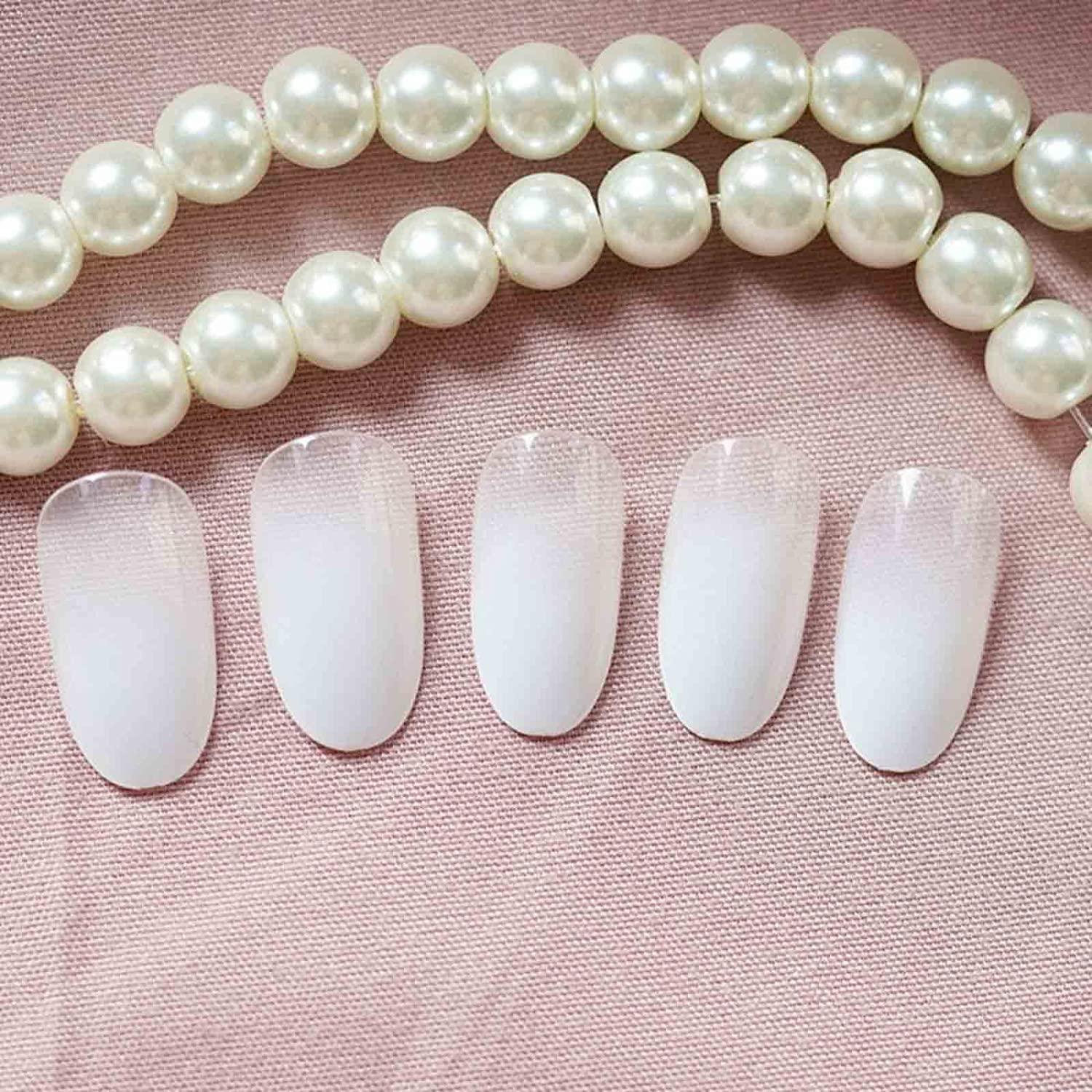 Kamize Medium Gradient Almond Fake Nails - Milky White Acrylic False ...