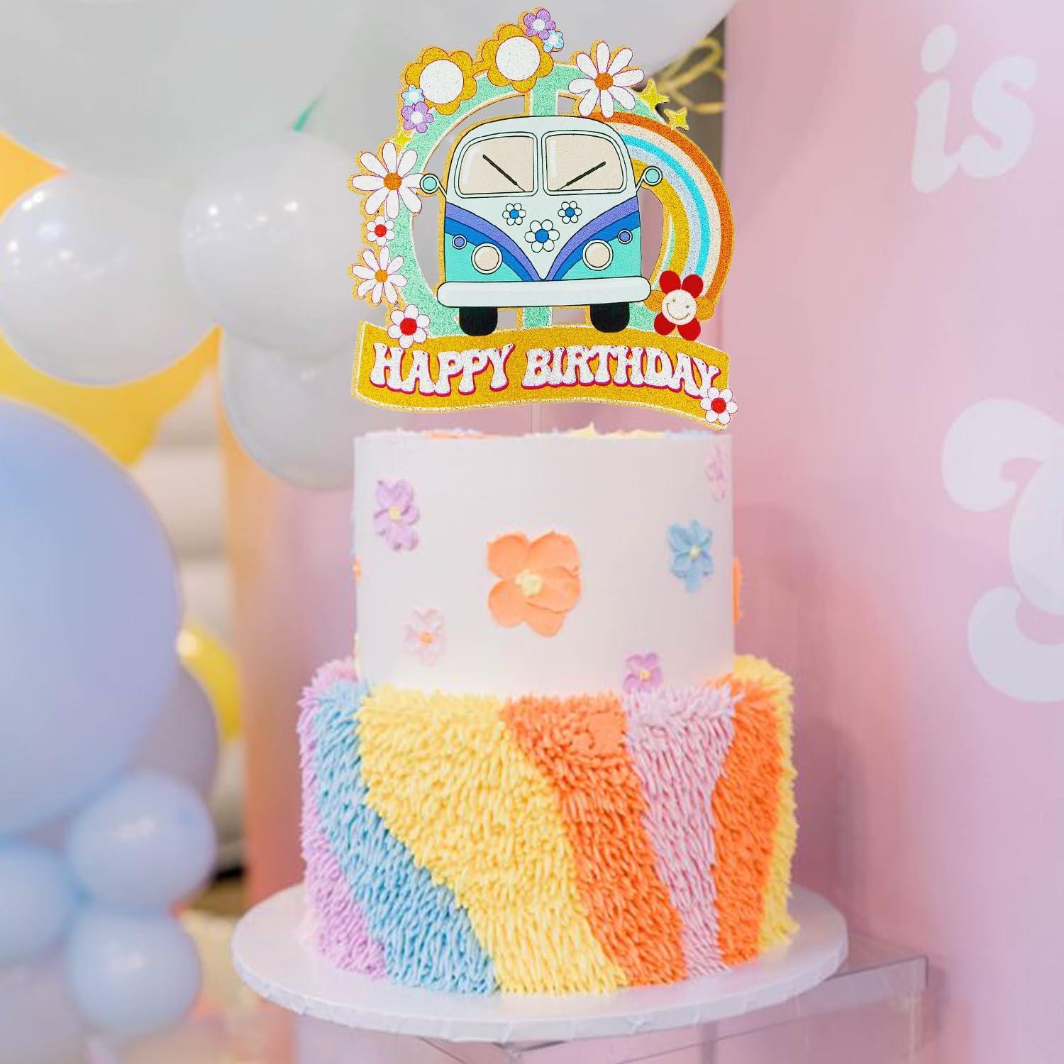 Groovy Camper Van Cake Topper Groovy Birthday Cake Decor Retro Hippie ...