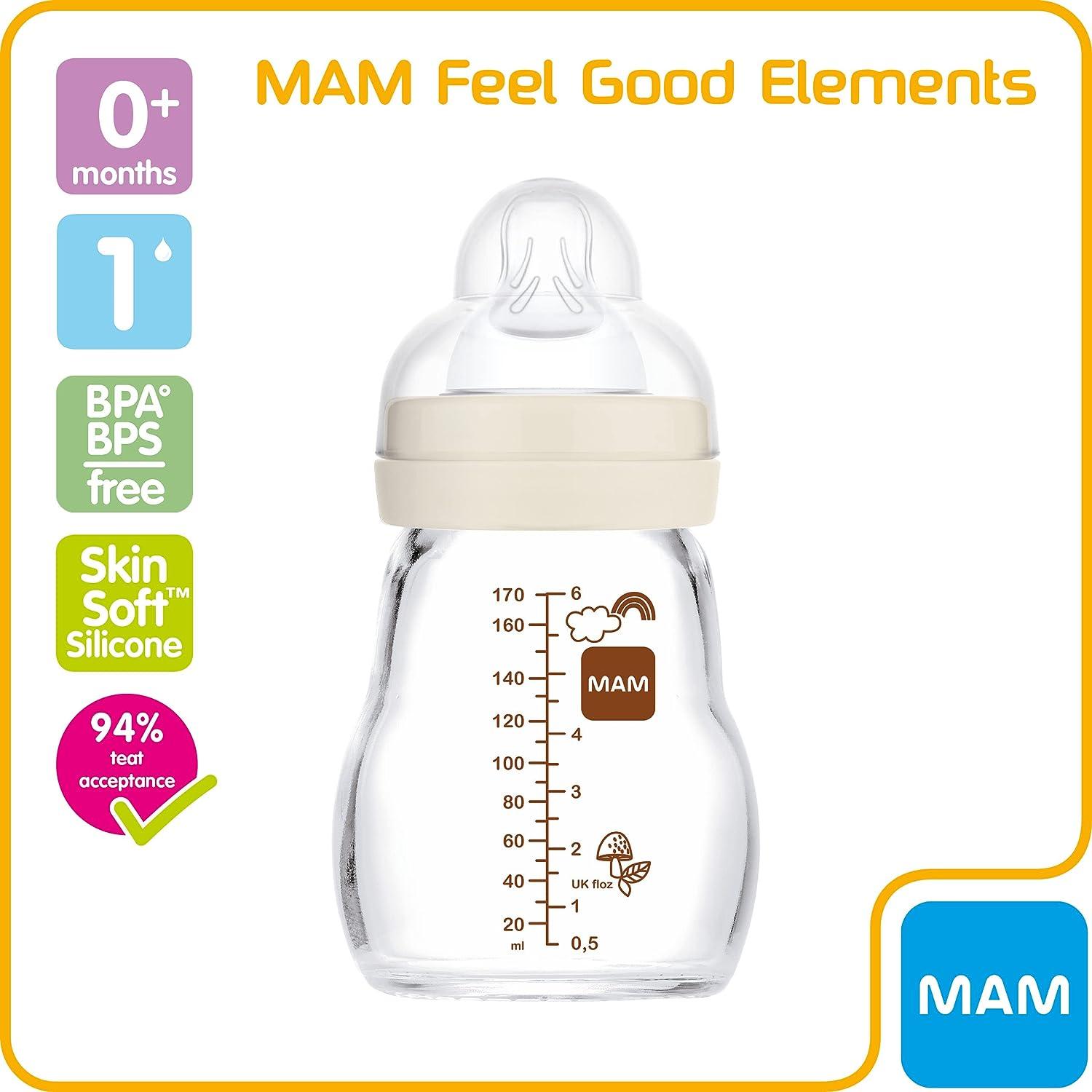 Mam Feel Good Glass Baby Bottle 170ml - Unisex | Eco-Friendly & BPA ...