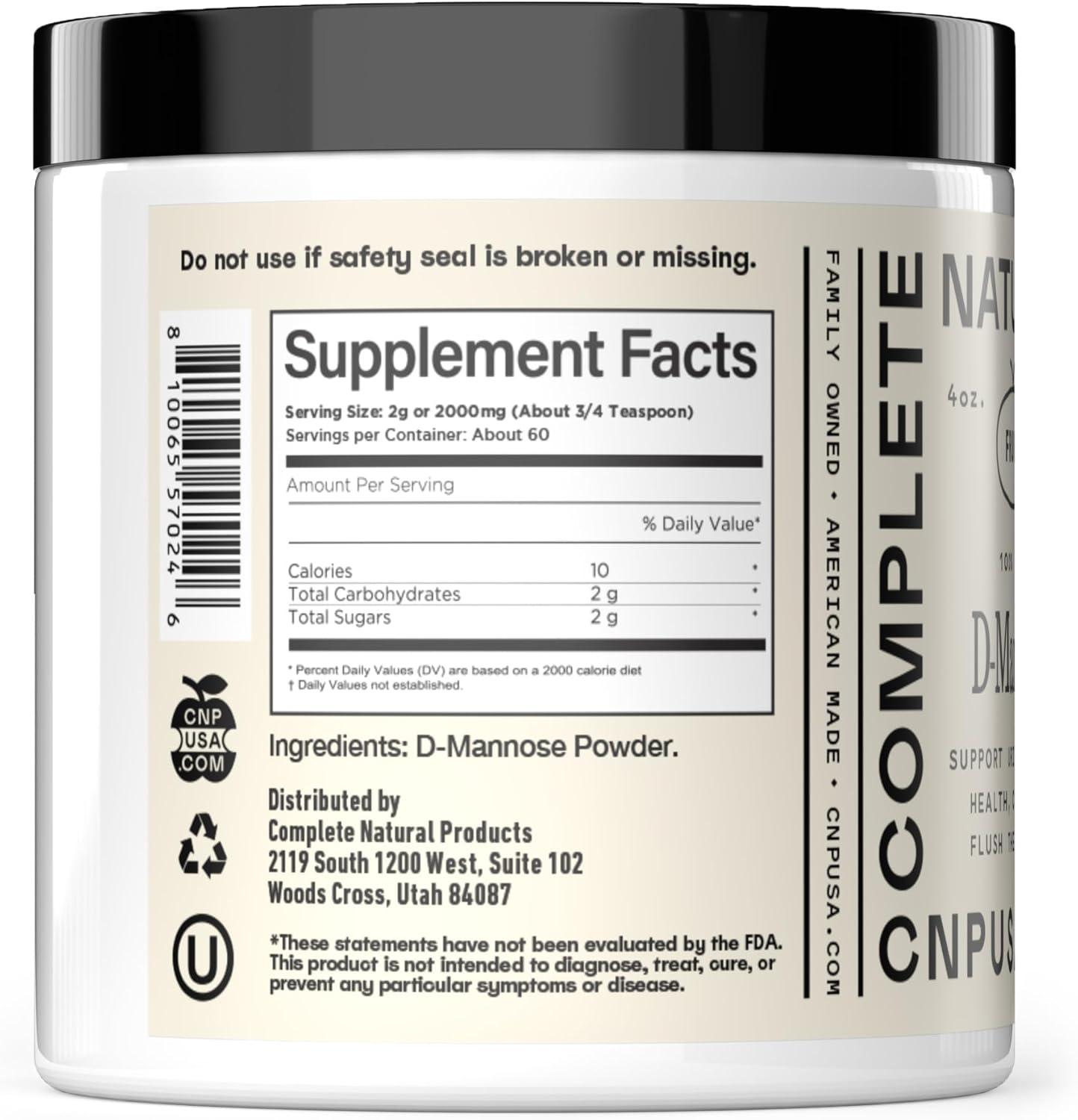 D-Mannose Powder Supplement - 4oz (113g) - 60 Servings for UTI ...