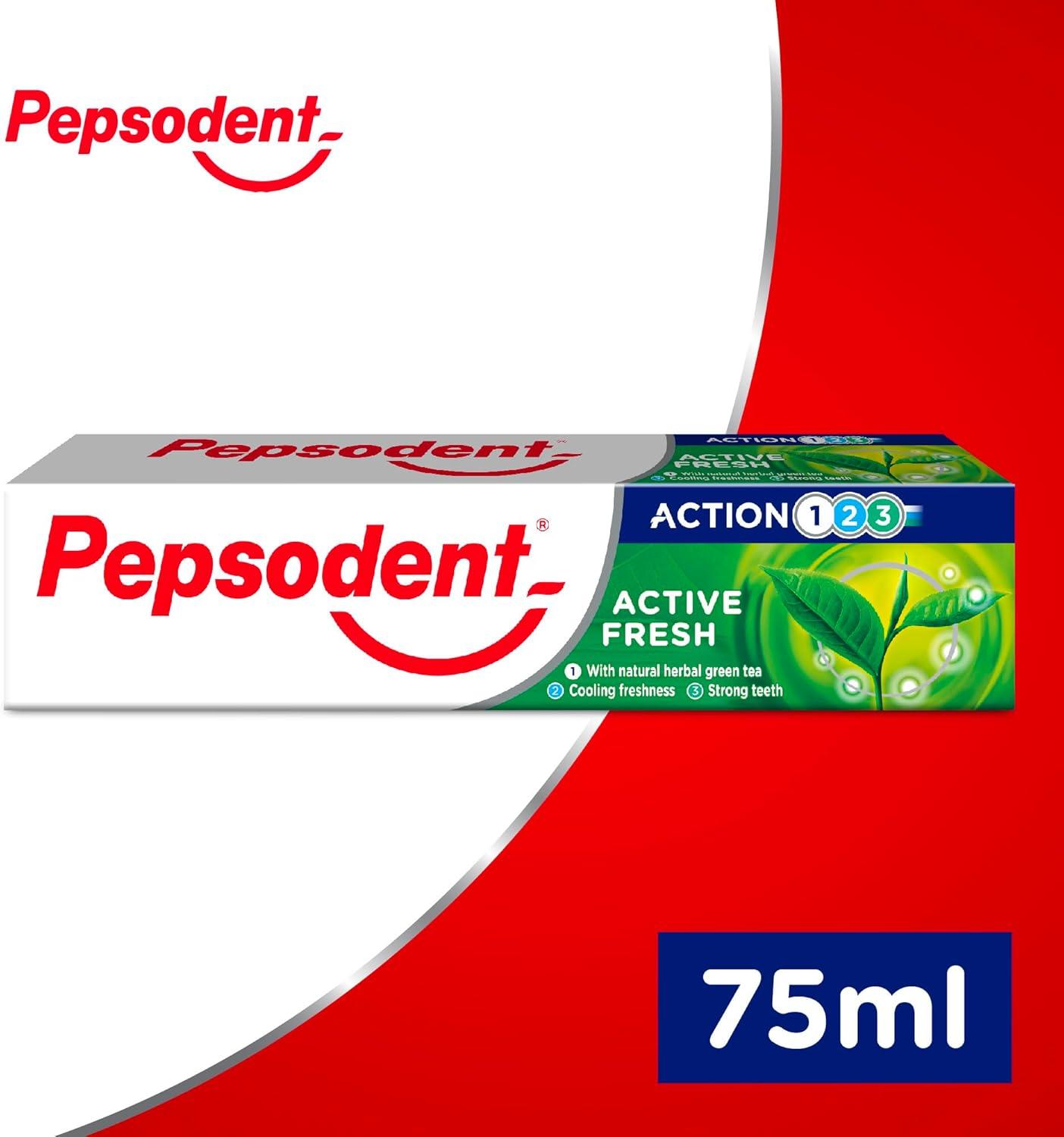 Pepsodent Active Fresh Toothpaste with Fluoride and Calcium for 24-Hour ...