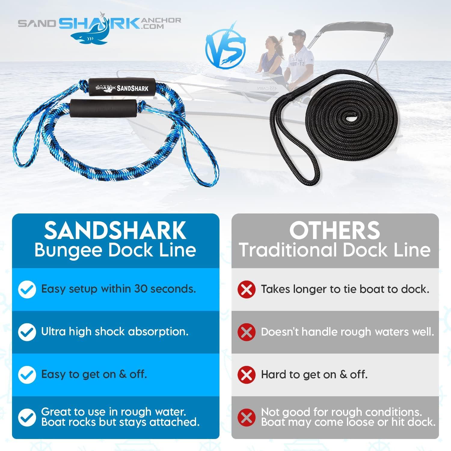 Premium Boat Bungee Dock Lines - 4-5.5 ft Stretch, Shock Absorbing Boat ...