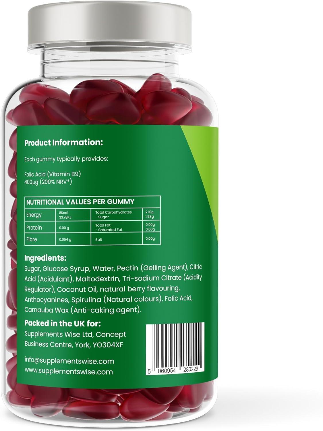 Folic Acid Gummies for Pregnancy - 120 x 400mcg - Vegan Prenatal ...
