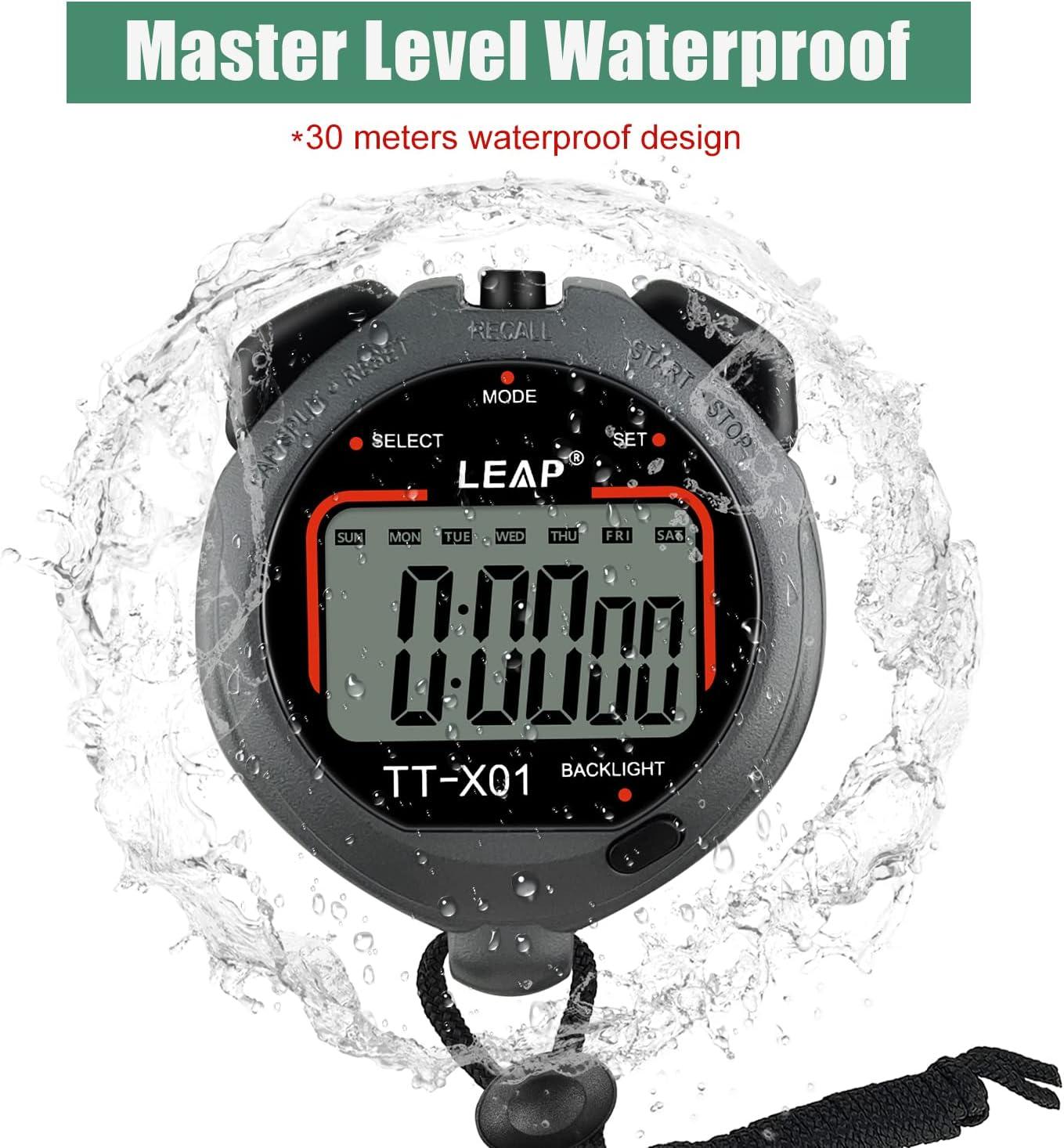 LEAP Digital Stopwatch Timer - Large Display, 30M Waterproof, EL ...
