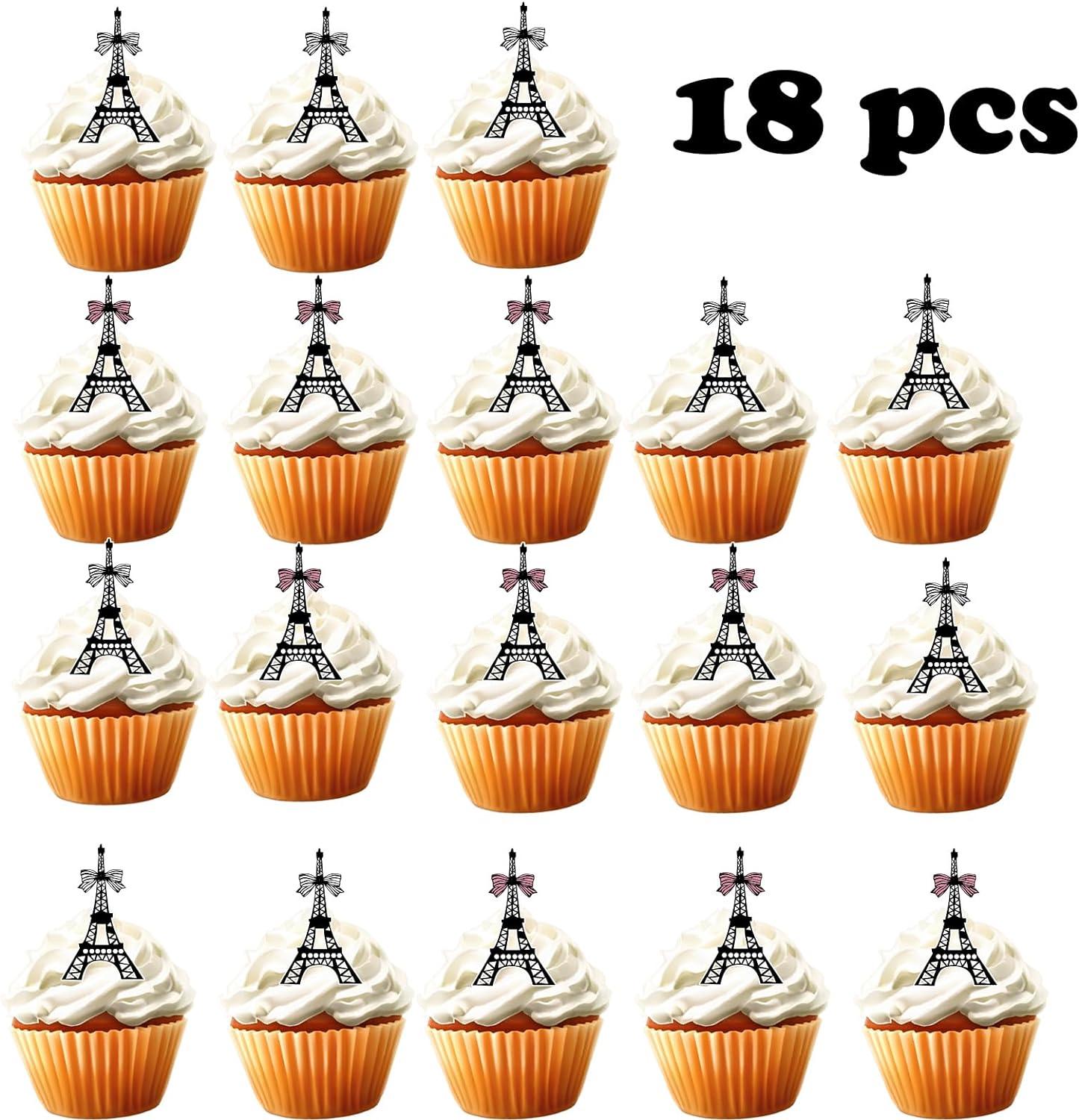 18pcs Eiffel Tower Cupcake Toppers for Girl Lady Women Paris Party ...
