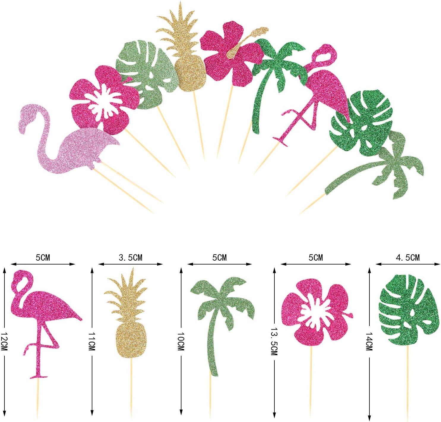 50 Pieces Tropical Hawaiian Cupcake Toppers Glittery Hawaii Cake Topper ...