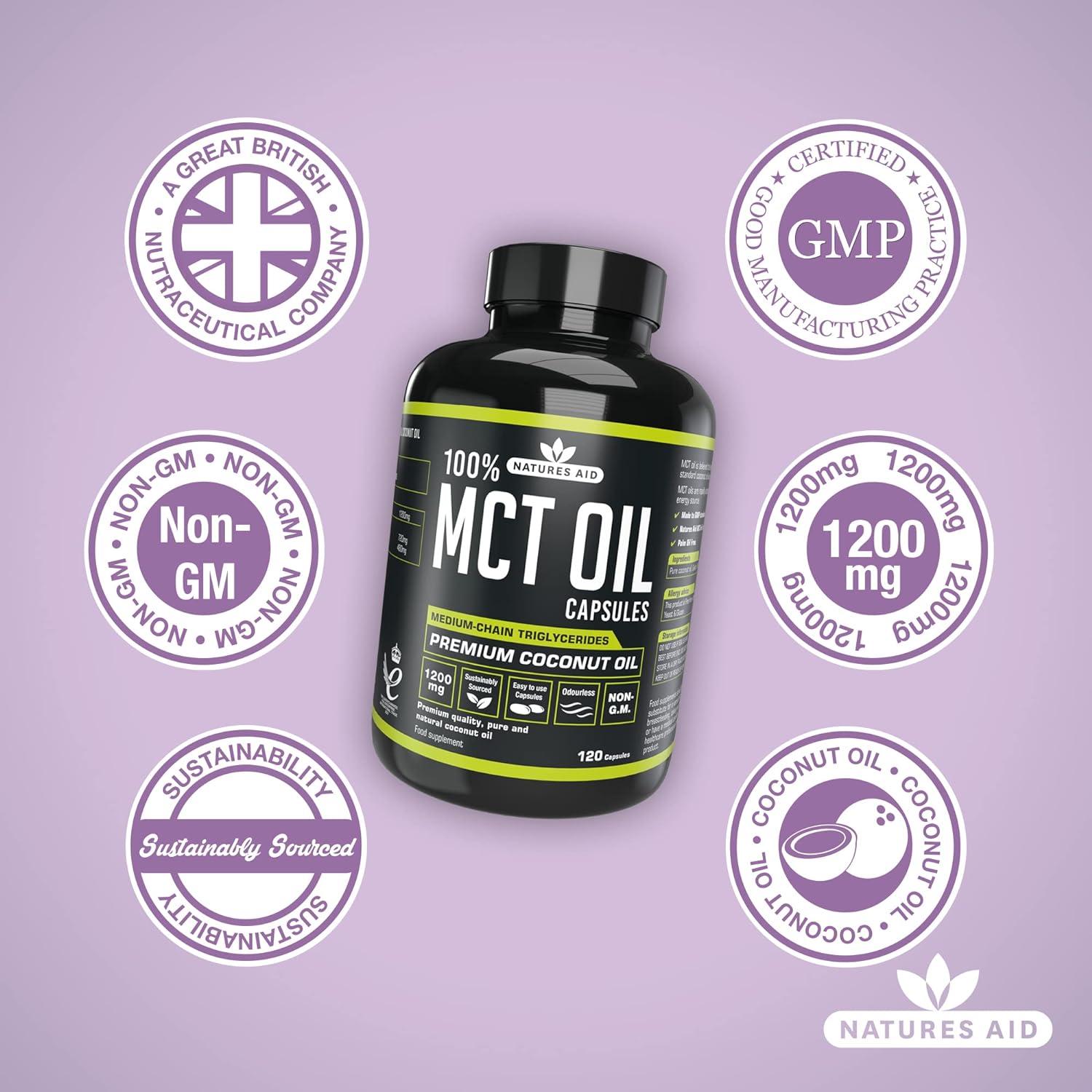 Natures Aid MCT Oil Capsules 120x1200mg - Pure Medium Chain ...