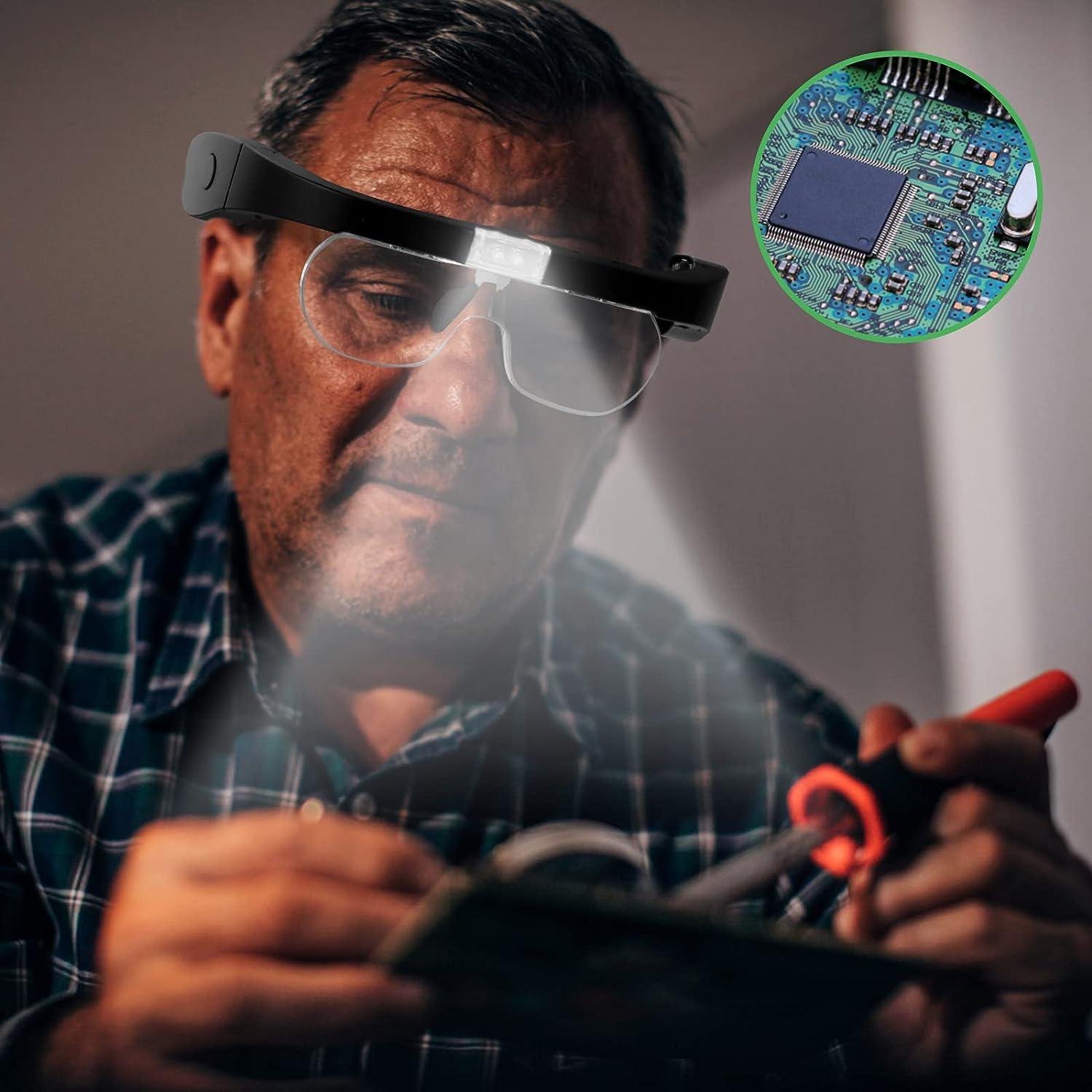 Head Magnifier Glasses with 2 LED Lights USB Charging Magnifying ...
