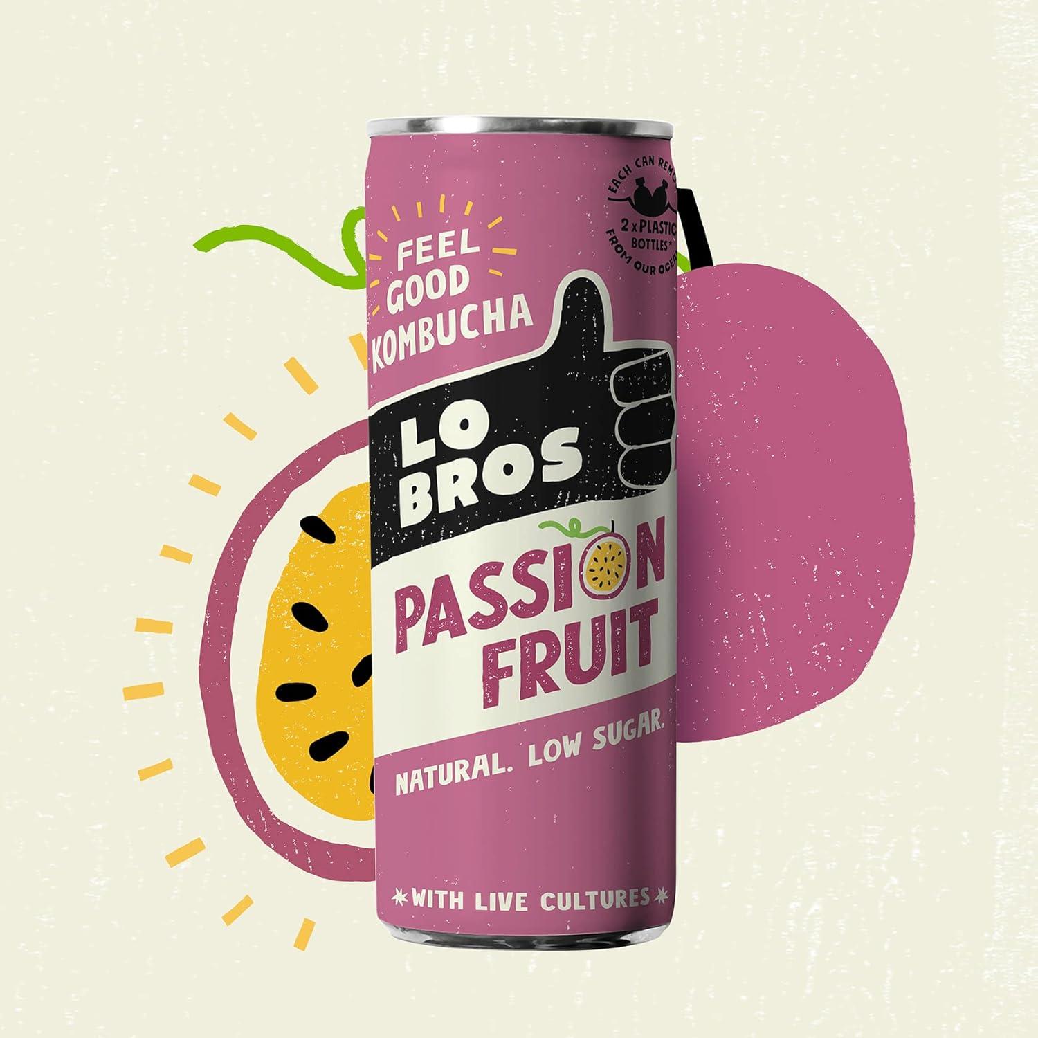 Lo Bros Passion Fruit Sparkling Kombucha - 12 Pack (250ml) | Low ...