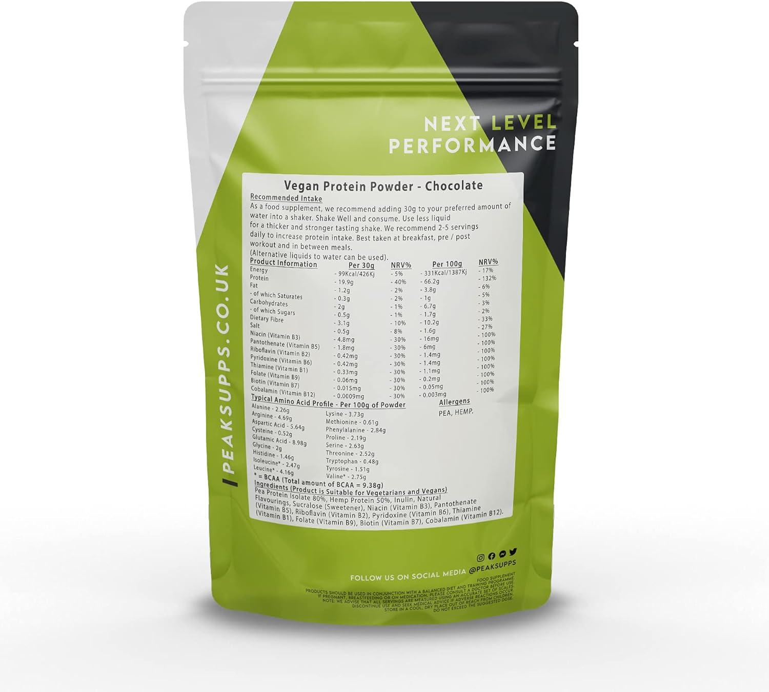 Vegan Protein Powder Chocolate 500g - Pea Hemp Inulin (FOS) and Vitamin ...