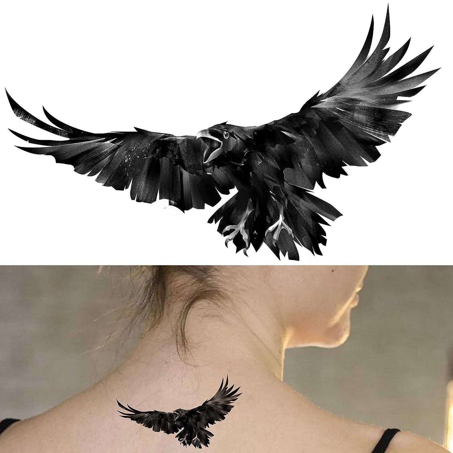 DopeTattoo 6 Sheets Temporary Raven and Crow Fake Tattoos for Men and ...
