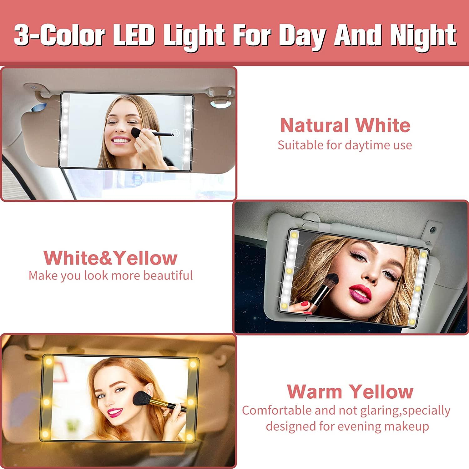 Viatia Rechargeable LED Car Sun Visor Vanity Mirror with Lights - 3 ...