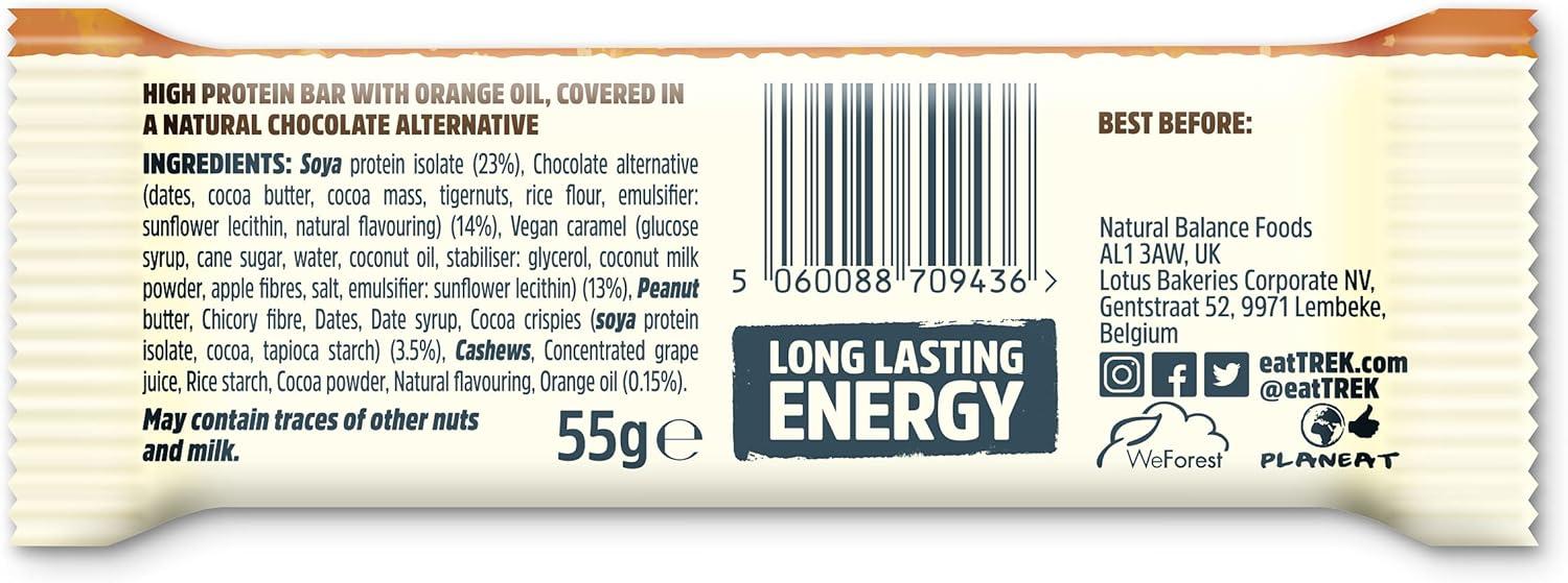 TREK Chocolate Orange Protein Power Bar 55g x 16 - Plant Based, Gluten ...
