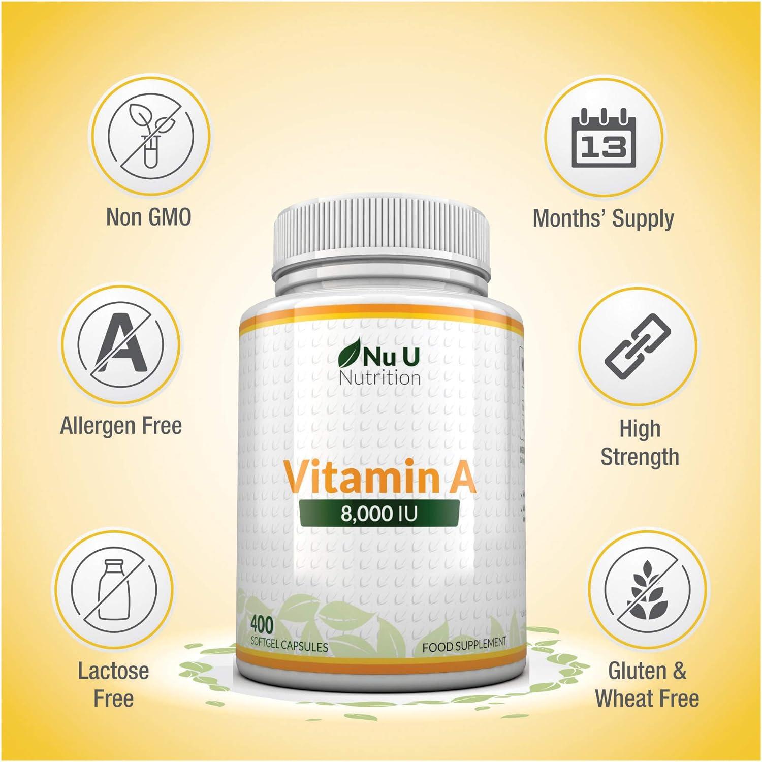 Vitamin A 8000 IU Softgels - 400 Count - High Strength Retinol Supplement for Skin & Vision - 13 ...