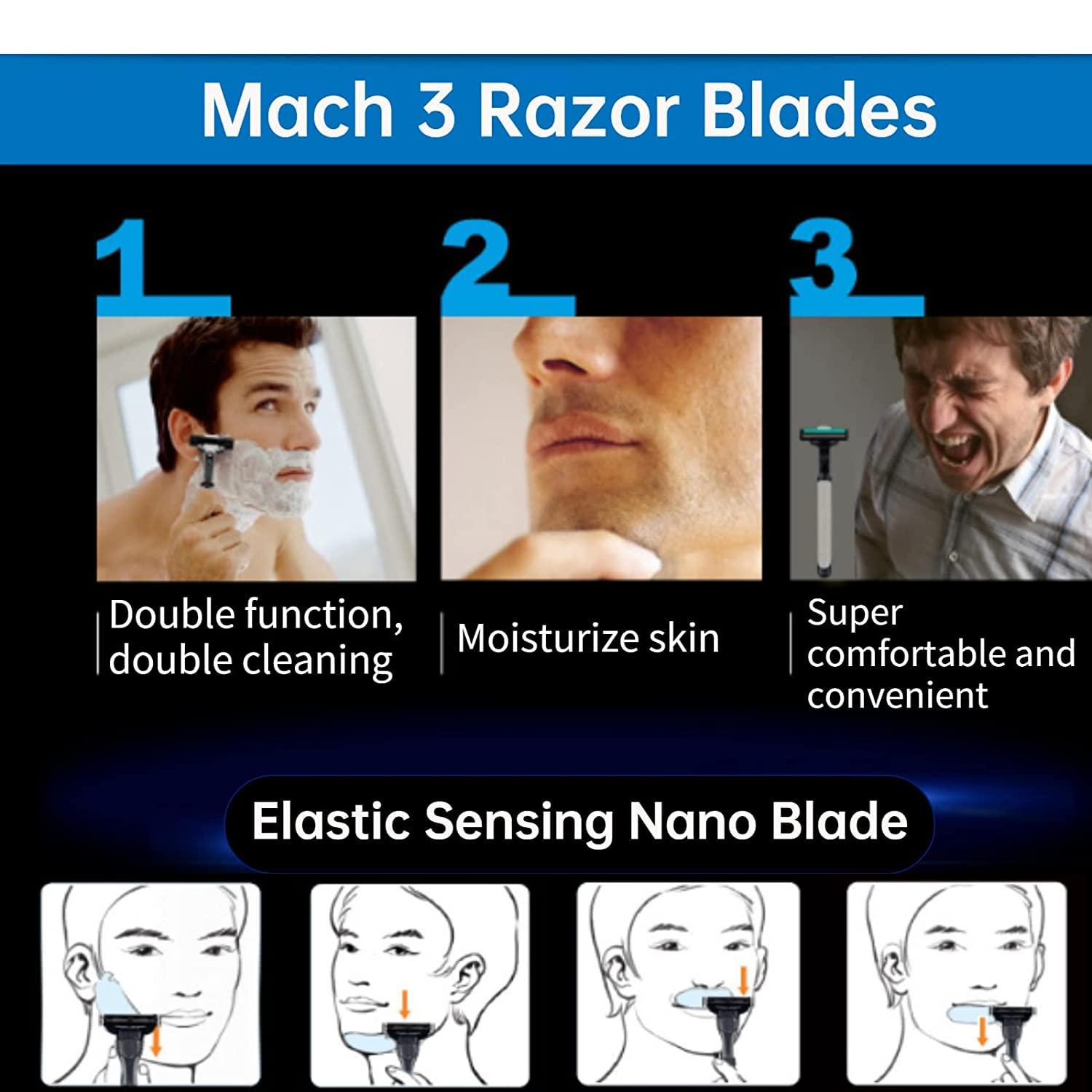 24Pcs Mach 3 Razor Blade Refills for Men | Dual Lubrication Stainless ...