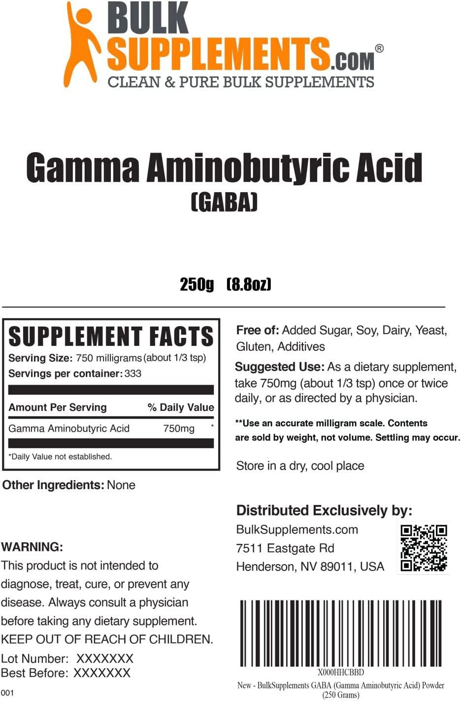 Buy BulkSupplements GABA Powder 250g | Pure GABA Supplement for ...