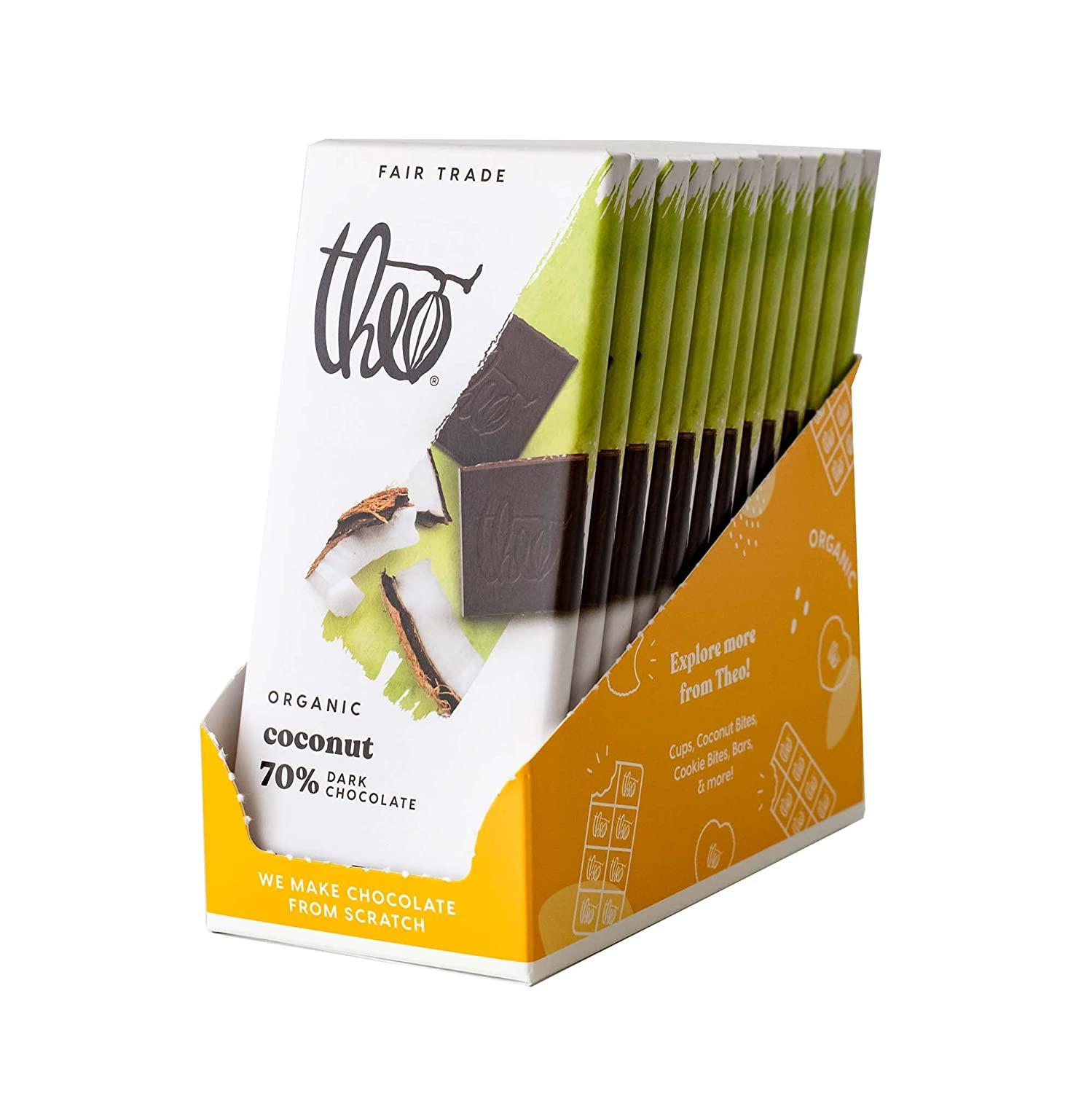 Theo Chocolate Coconut Organic Dark Chocolate Bar - 70% Cacao, Vegan ...