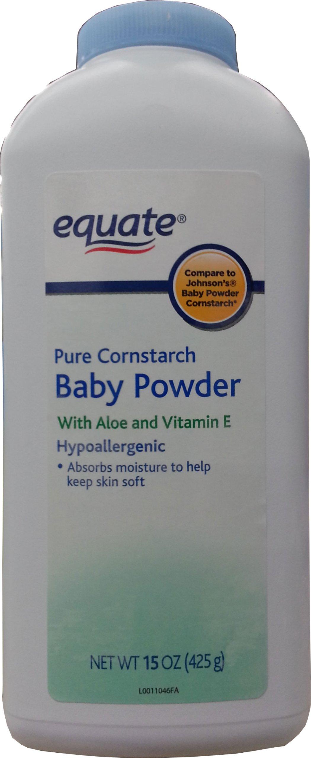 Equate Pure Cornstarch Baby Powder with Aloe & Vitamin E 15oz ...