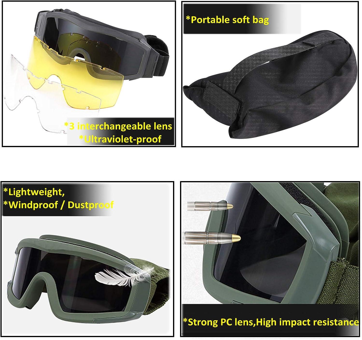 3-Lens Black Tactical Goggles | Airsoft, Paintball, Military Shooting ...