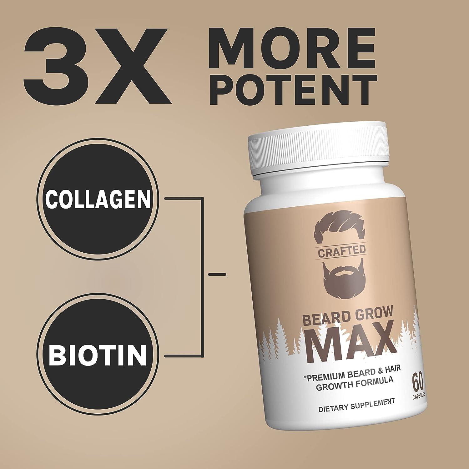 Beard Growth Biotin Supplement with Collagen | 60 Beard Vitamins for ...