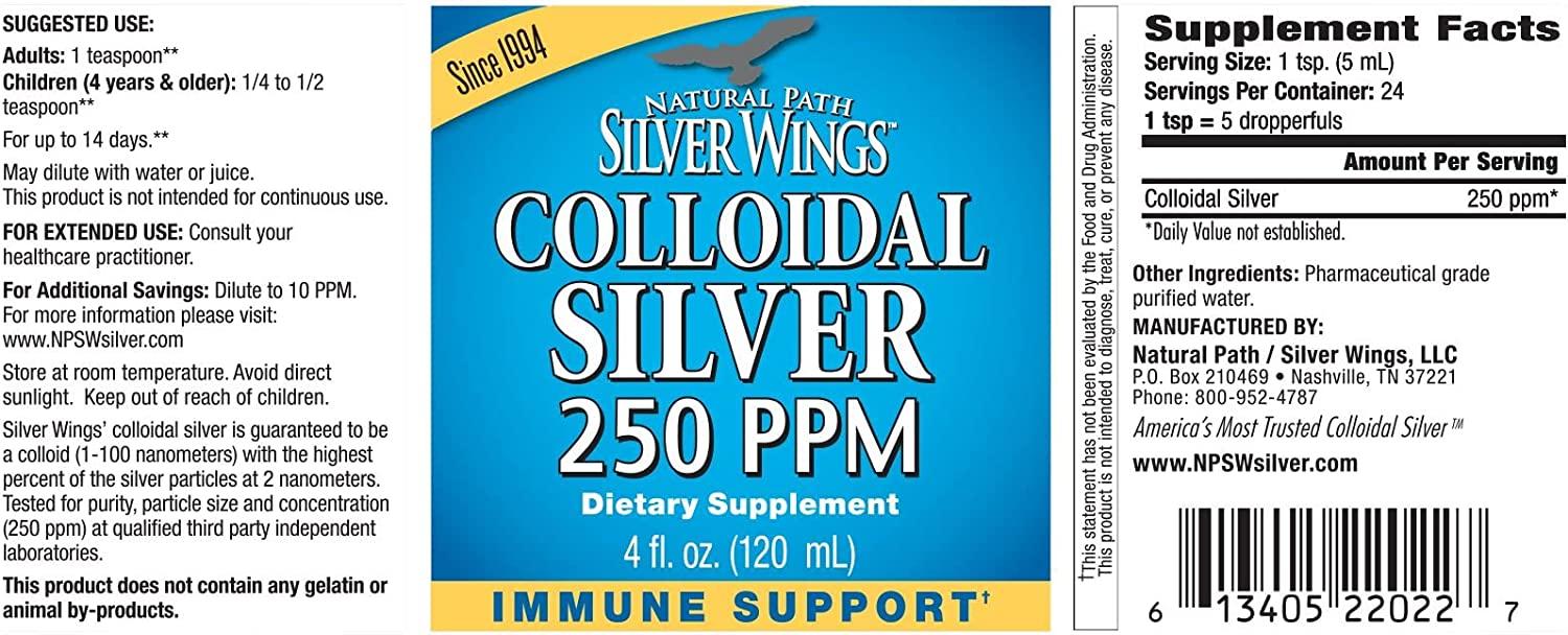 Natural Path Silver Wings Colloidal Silver 250 ppm - 4 fl oz (120 ml ...
