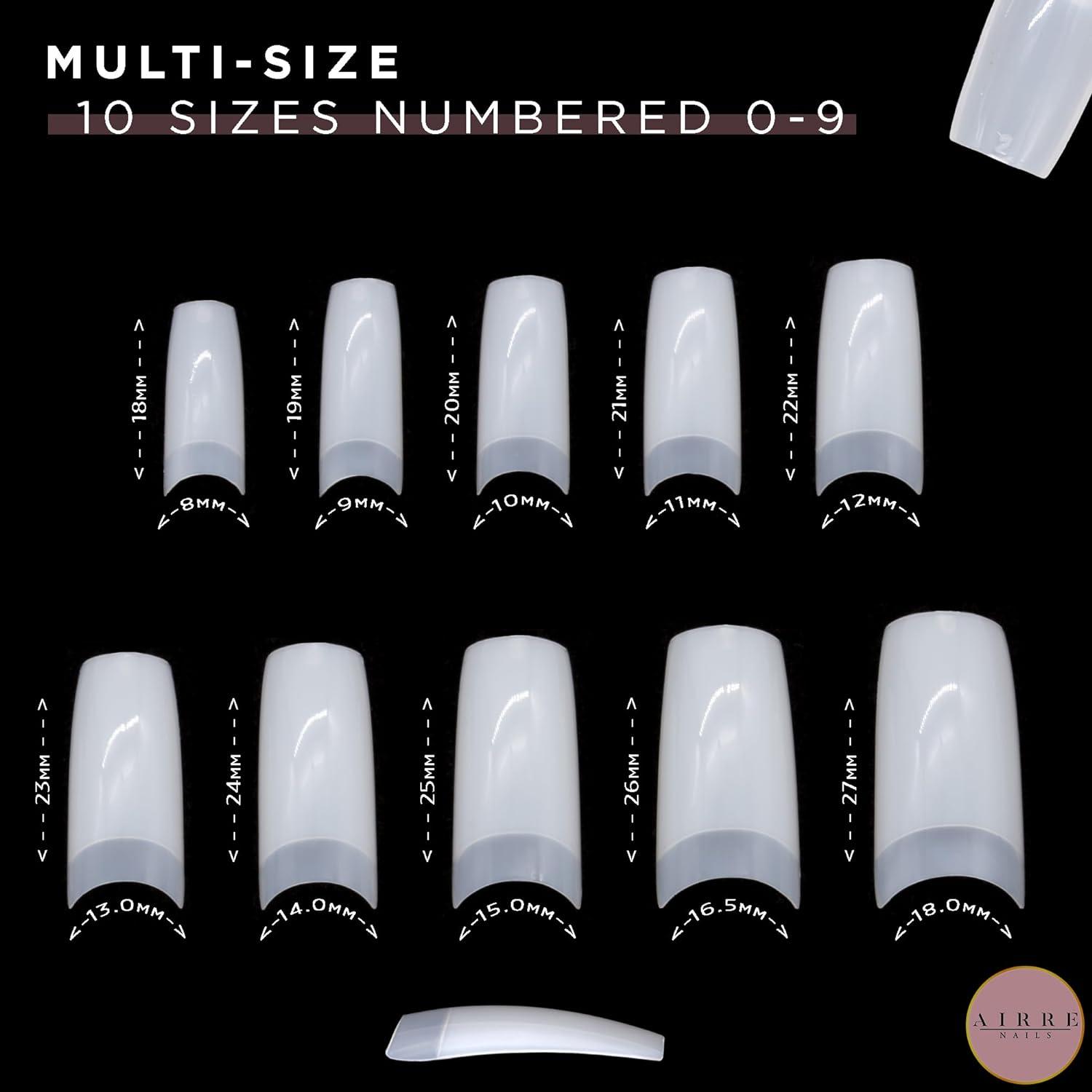 500 AIRRE Pro Acrylic Nail Tips & 3 Files with Box - French Square Half ...