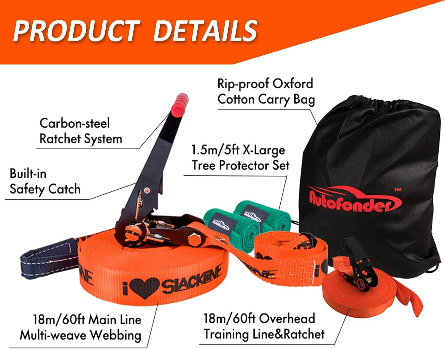 Autofonder Slackline Kit - 250lbs Weight Capacity - Perfect for Adults ...
