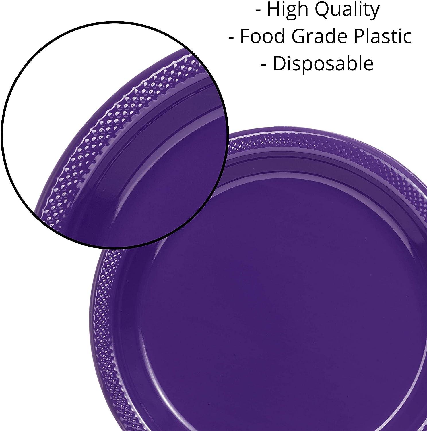 10 Inch Purple Plastic Plates - 50 Count - Round Disposable Plates for ...