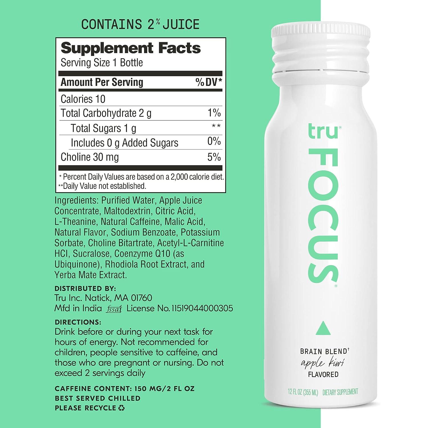 Tru Focus Wellness Shots (24-Pack) - Energy Drink Supplement with Yerba ...