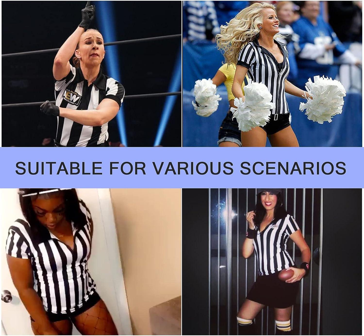3 Pcs Women's Black & White Stripe Referee Shirt Set with Whistle ...