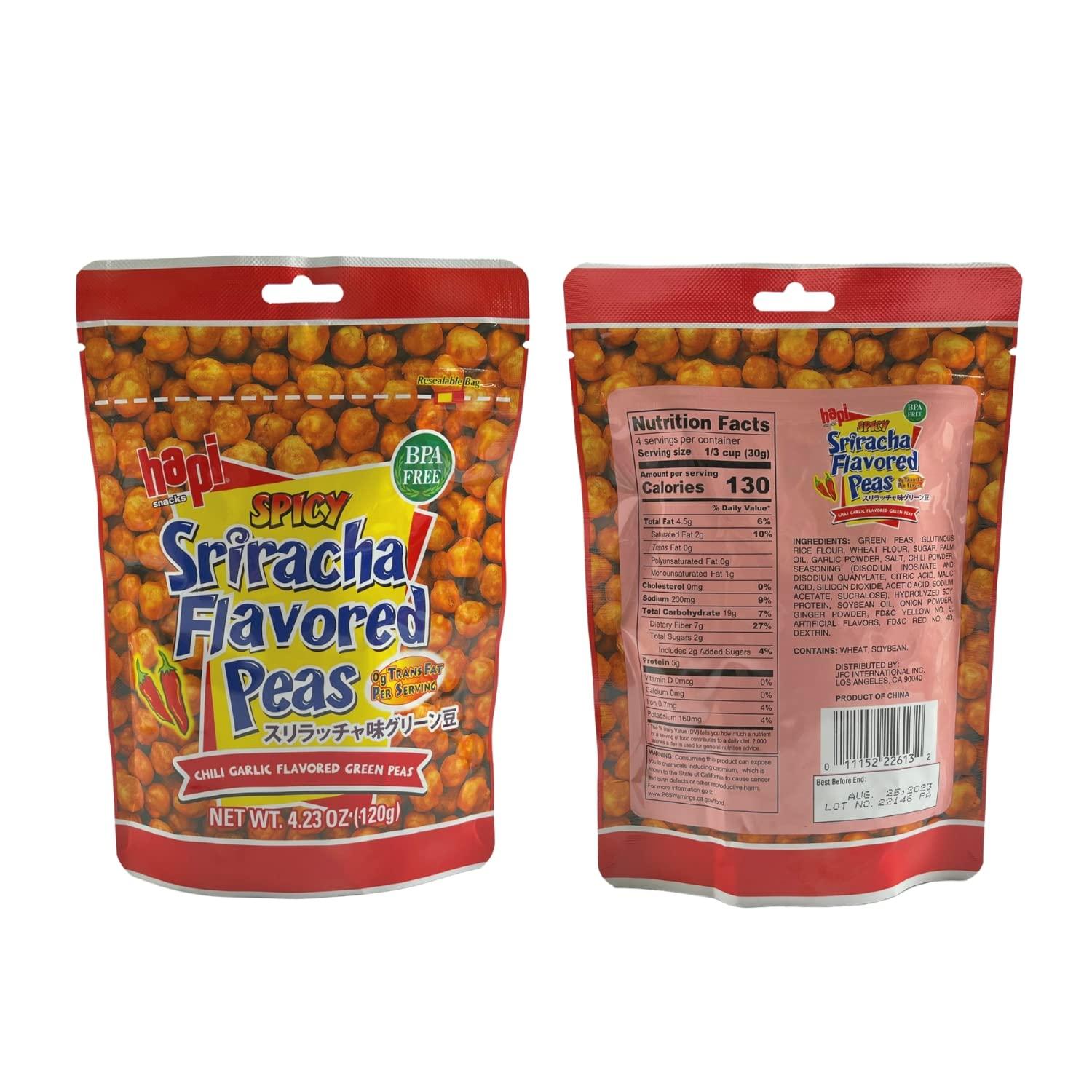 Hapi Spicy Sriracha & Hot Wasabi Peas Pouch Combo (2 Pack) + Bonus 2 ...