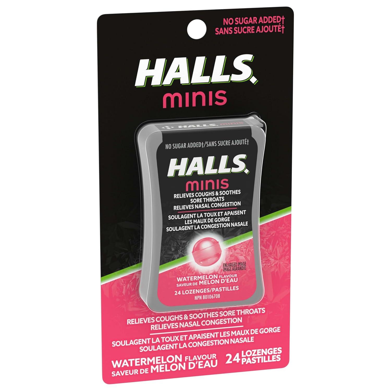HALLS Minis No Sugar Added Watermelon Cough Drops | Throat Lozenges ...