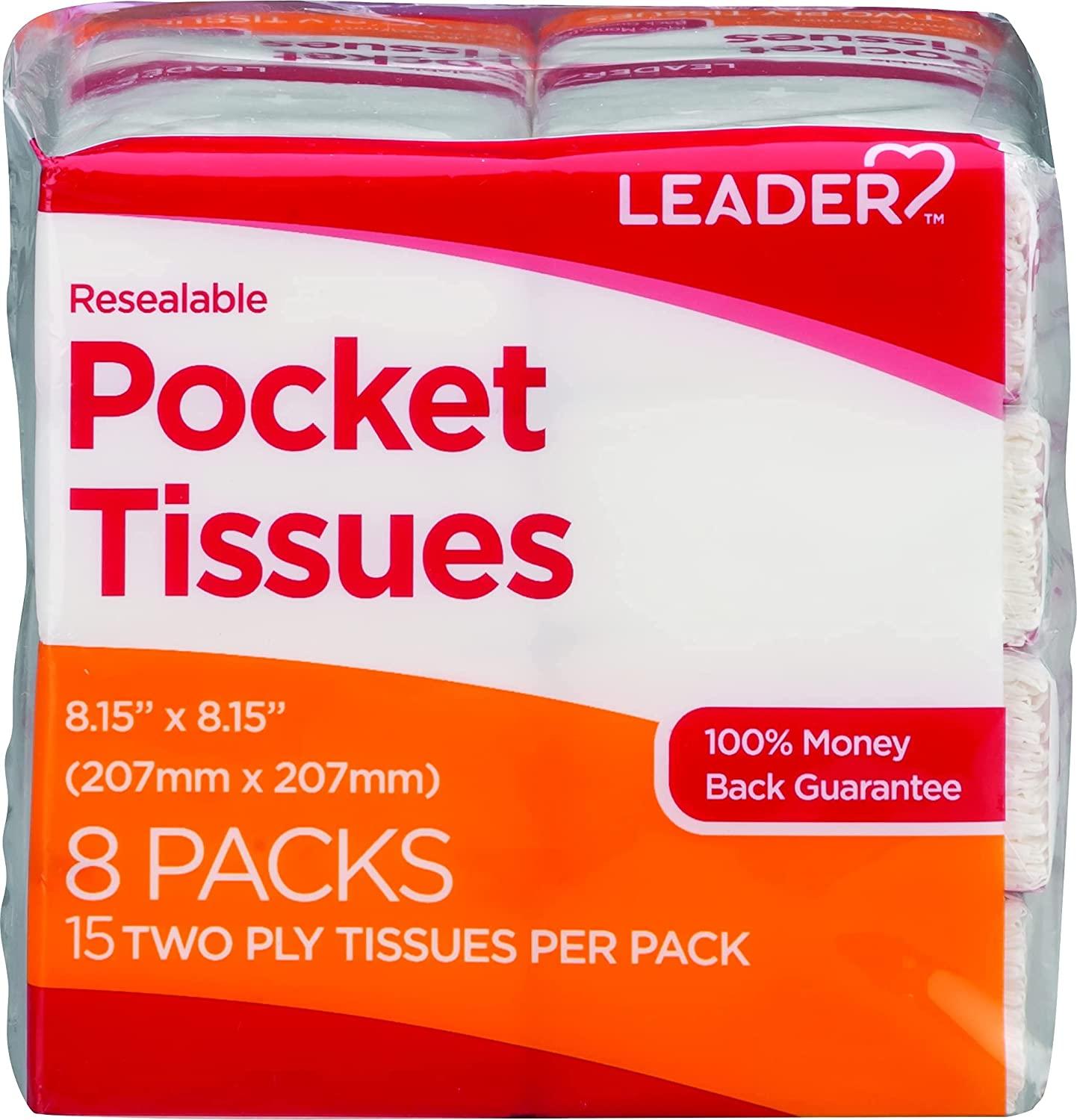 LEADER Soft 2-Ply Facial Tissues Pocket Packs - Pure Cotton - On-The-Go ...