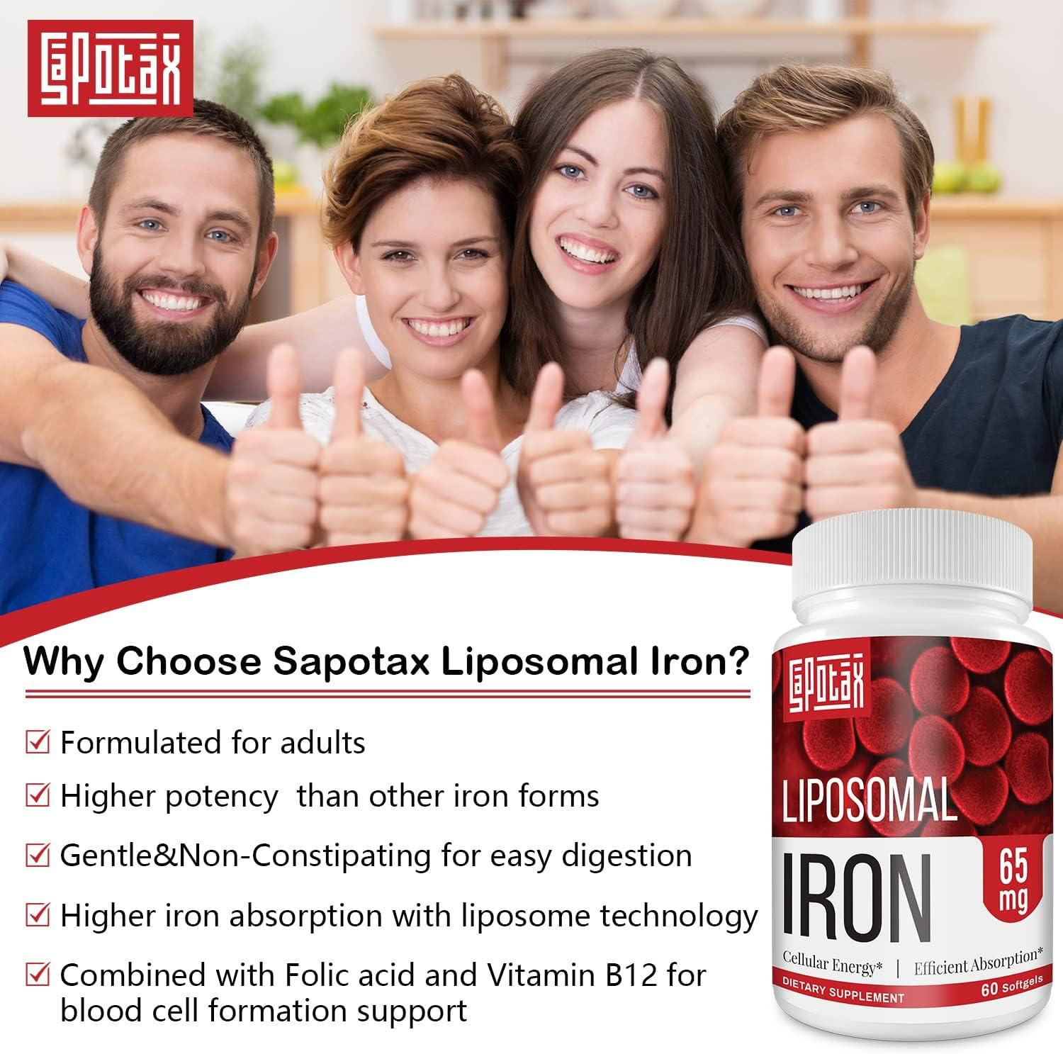 Liposomal Fe Iron Supplement 65mg with Folic Acid & Vitamin B12 | Red ...