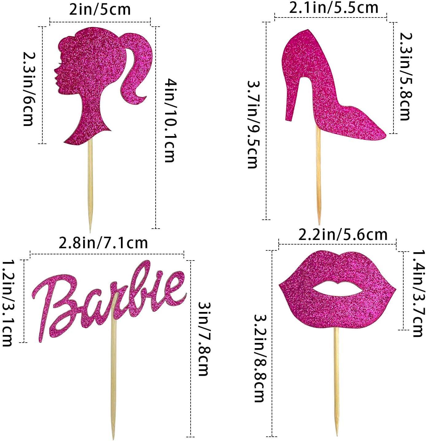 28 Pcs Glitter Hot Pink Princess Cupcake Toppers-Doll Head Lip High ...
