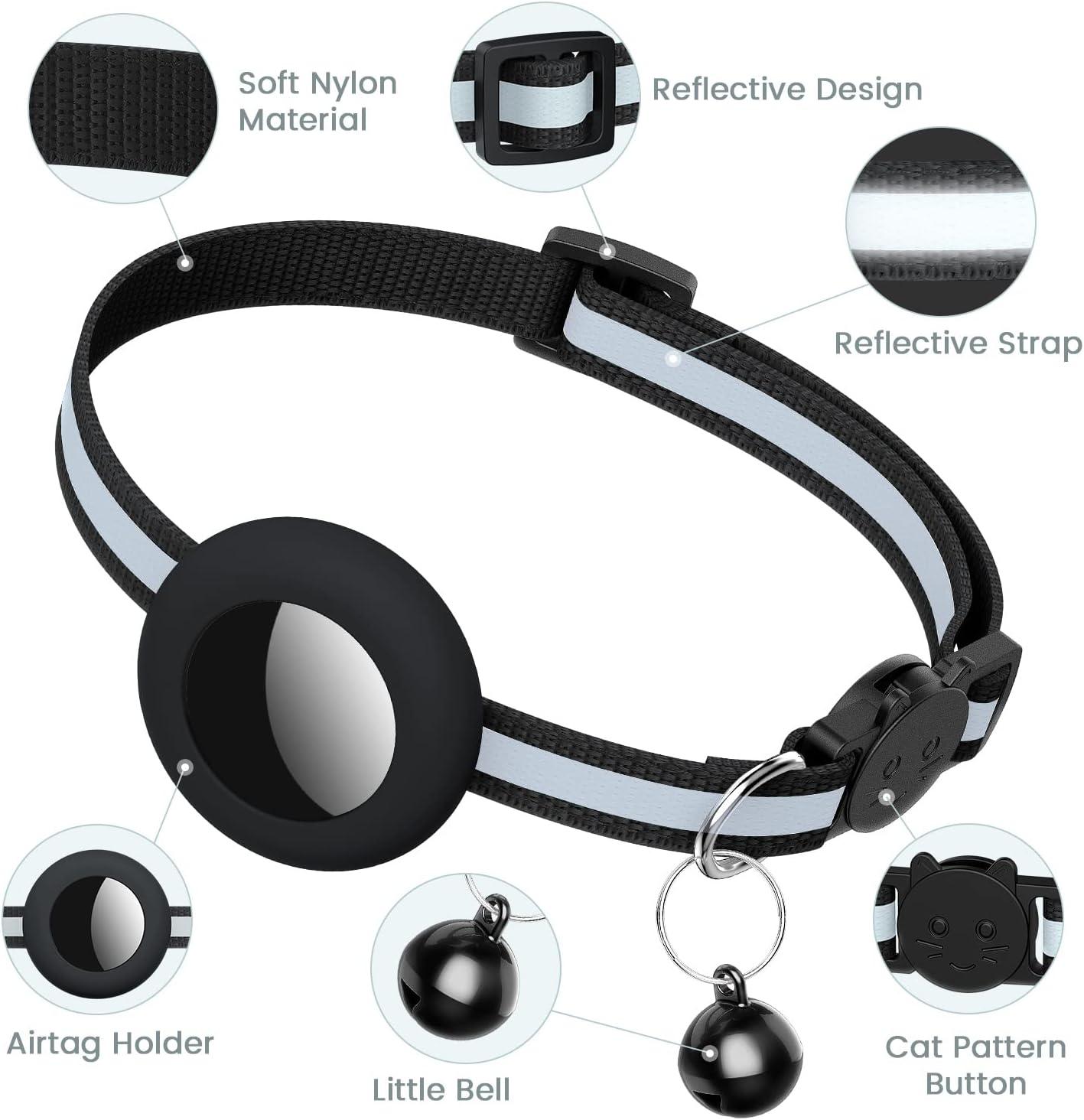 Reflective Airtag Cat Neck Band | Integrated Holder & Bell | Safety ...