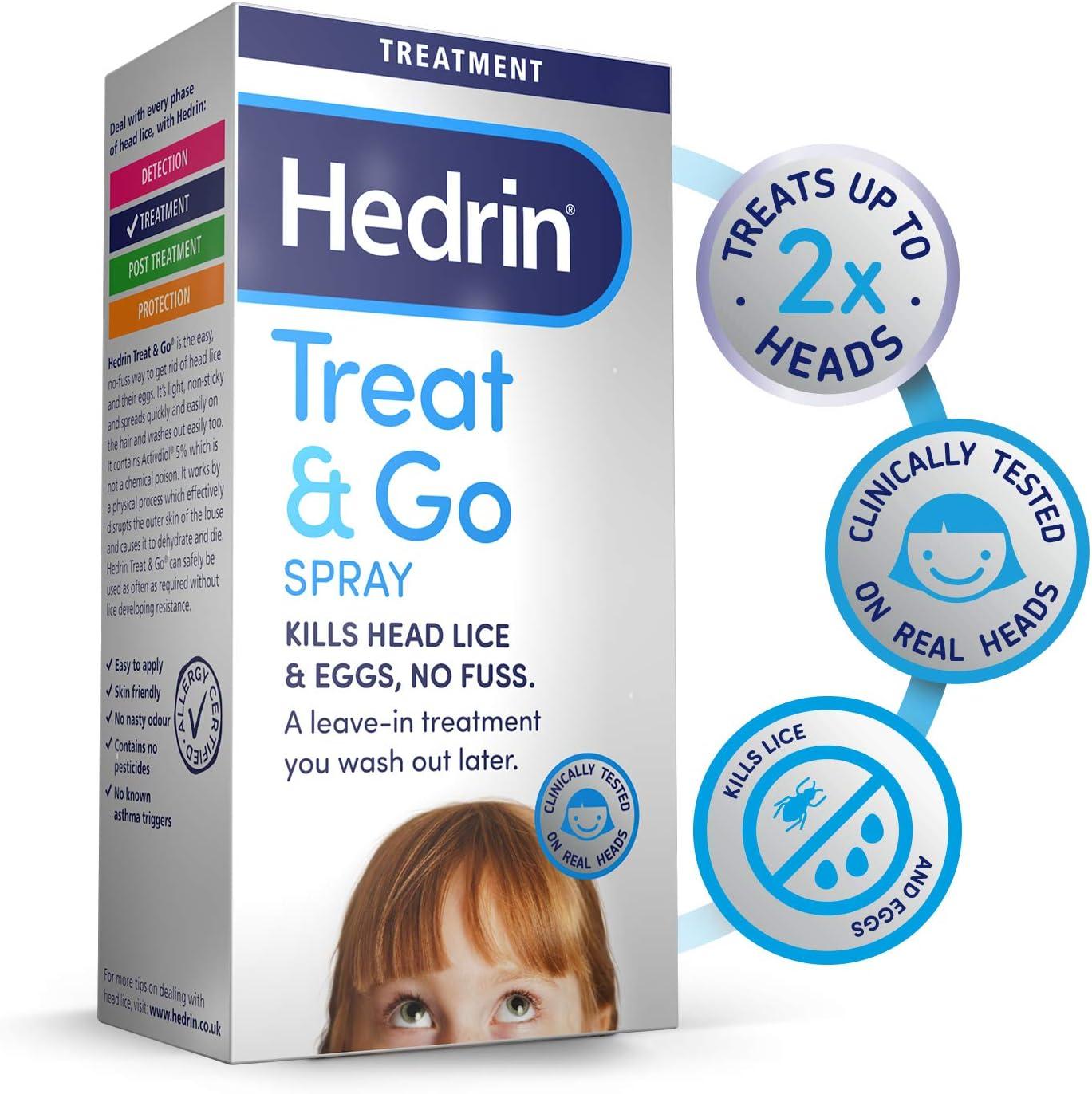 Hedrin Treat and Go Spray 60ml - Effective Head Lice Treatment (Pack of ...