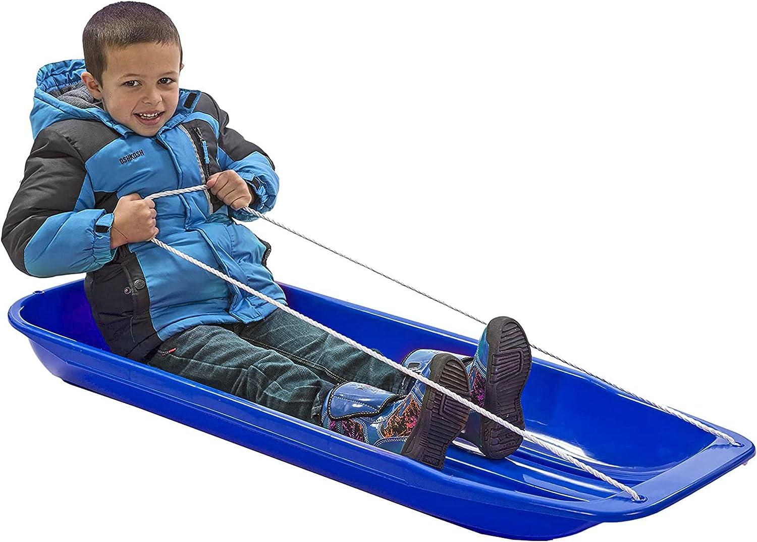 Lucky Bums 48 Kids Plastic Snow Toboggan Sled with Pull Rope - Blue ...
