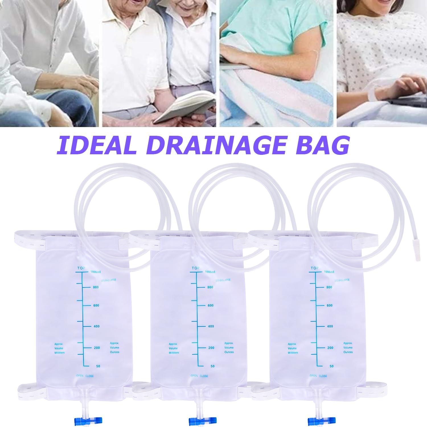 5-Pack 1000ml Urine Pouches | Leg Bag Urine Drainage Bags with Straps Valve & T Drain ...