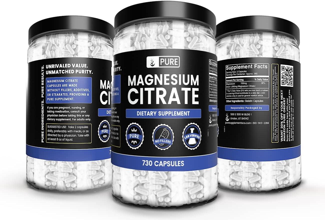 Pure Magnesium Citrate 730 Capsules - Lab Verified, No Fillers - 730 ...