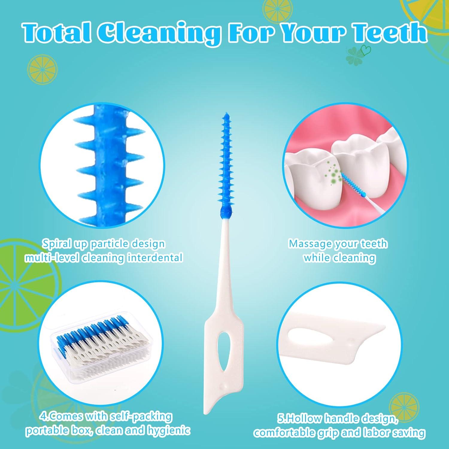 100 Dual-Use Interdental Brushes & Floss Picks for Braces - Blue ...