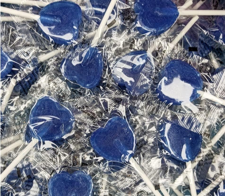 Blue Raspberry Flavour Individually Wrapped Flat Heart Lollipops 1.04kg ...