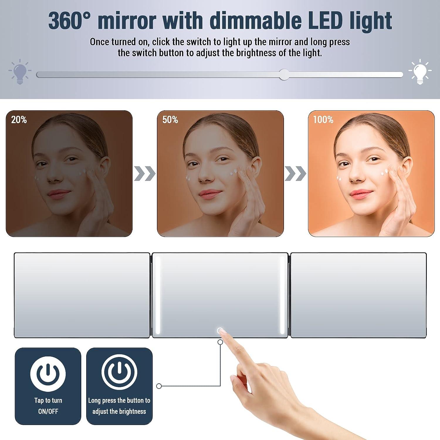 360 Mirror with LED for Hair Cutting, Hair Dyeing, Makeup, and Shaving ...